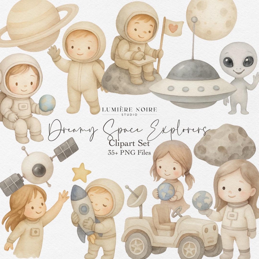 Dreamy Space Explorers Clipart Set – 35+ Watercolor Astronaut & Planet ...