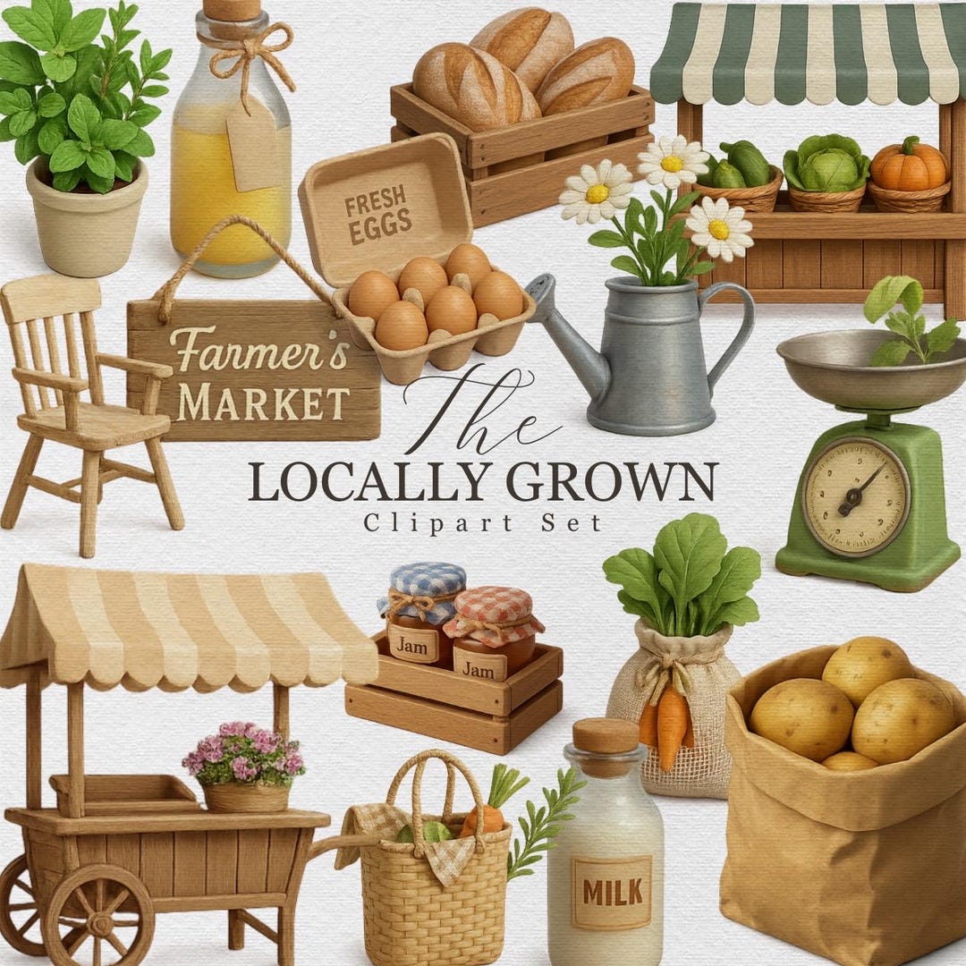 Locally Grown Farmers Market Clipart – Cartoon Pngs of Produce, Baskets ...