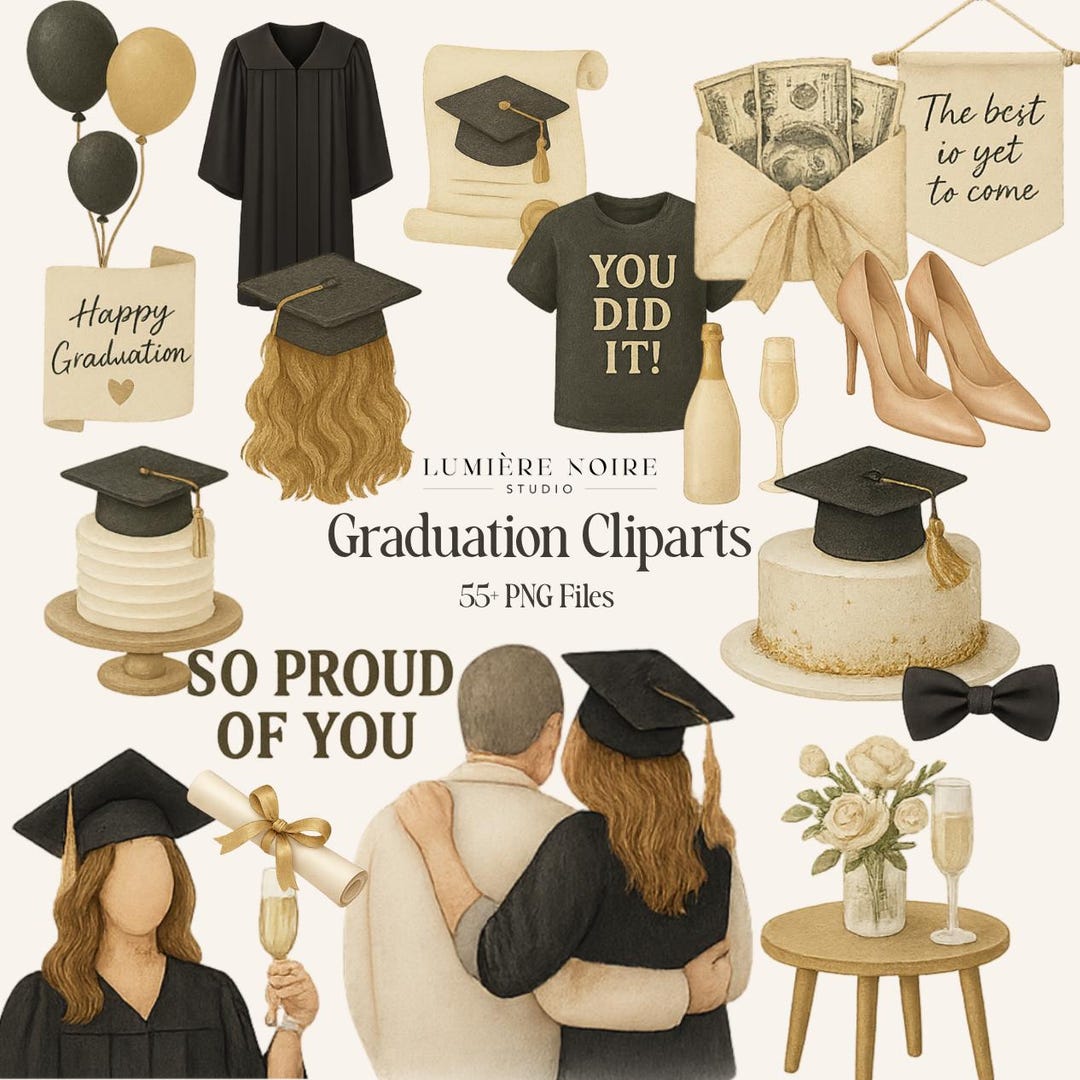Graduation Celebration Clipart Pack - 55 PNG Files | Elegant Designs ...
