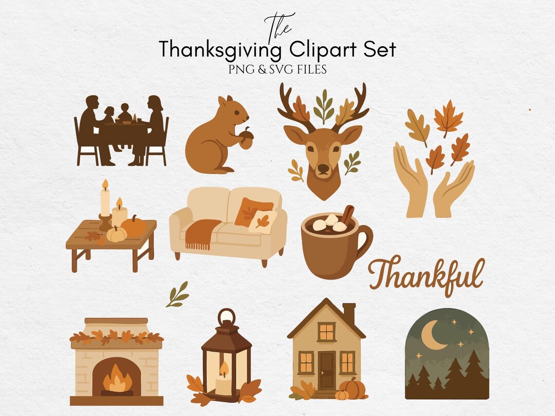 Thanksgiving Clipart Set – Cozy Fall PNG & SVG Files – Autumn Decor ...