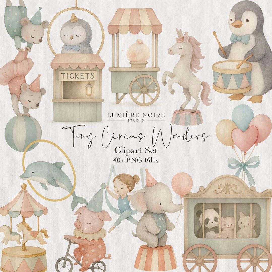 Tiny Circus Wonders Clipart – 40+ Pastel Circus Animals & Carnival Pngs ...