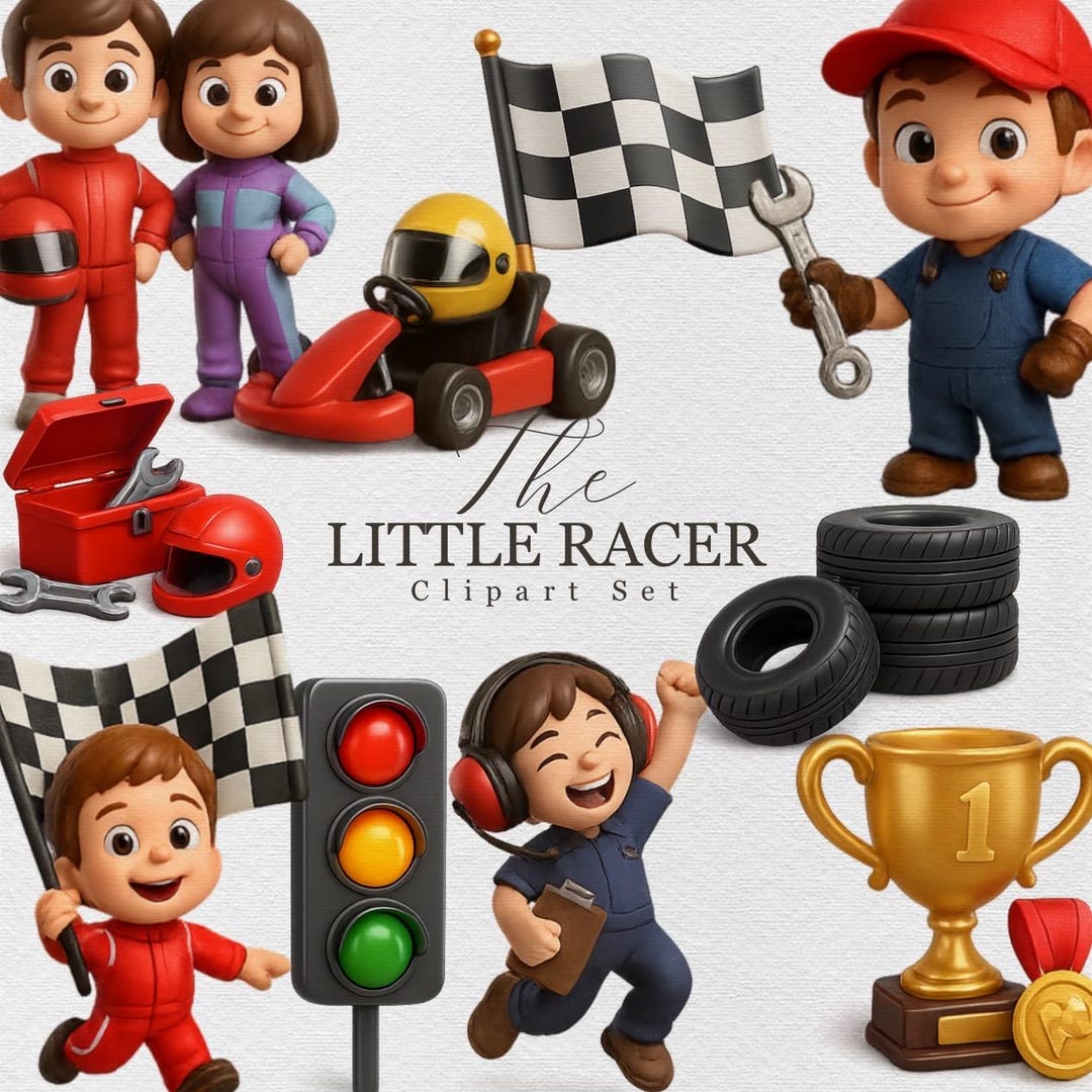 Little Racer Clipart Set – Cute 3D Racing Pngs – Kids Race Cars ...