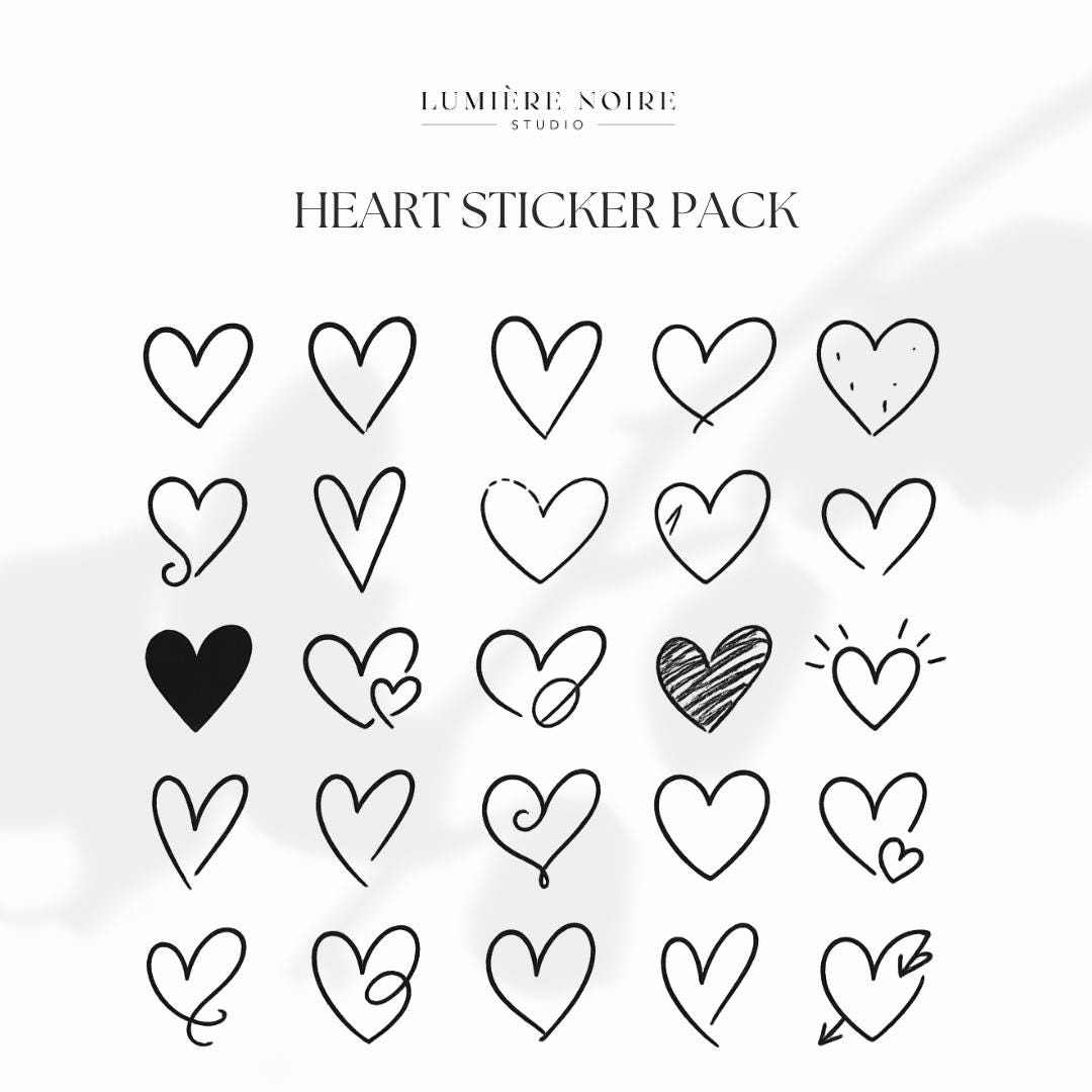 20 Black Heart Stickers | PNG + SVG Icons | Minimalist Digital Stickers ...