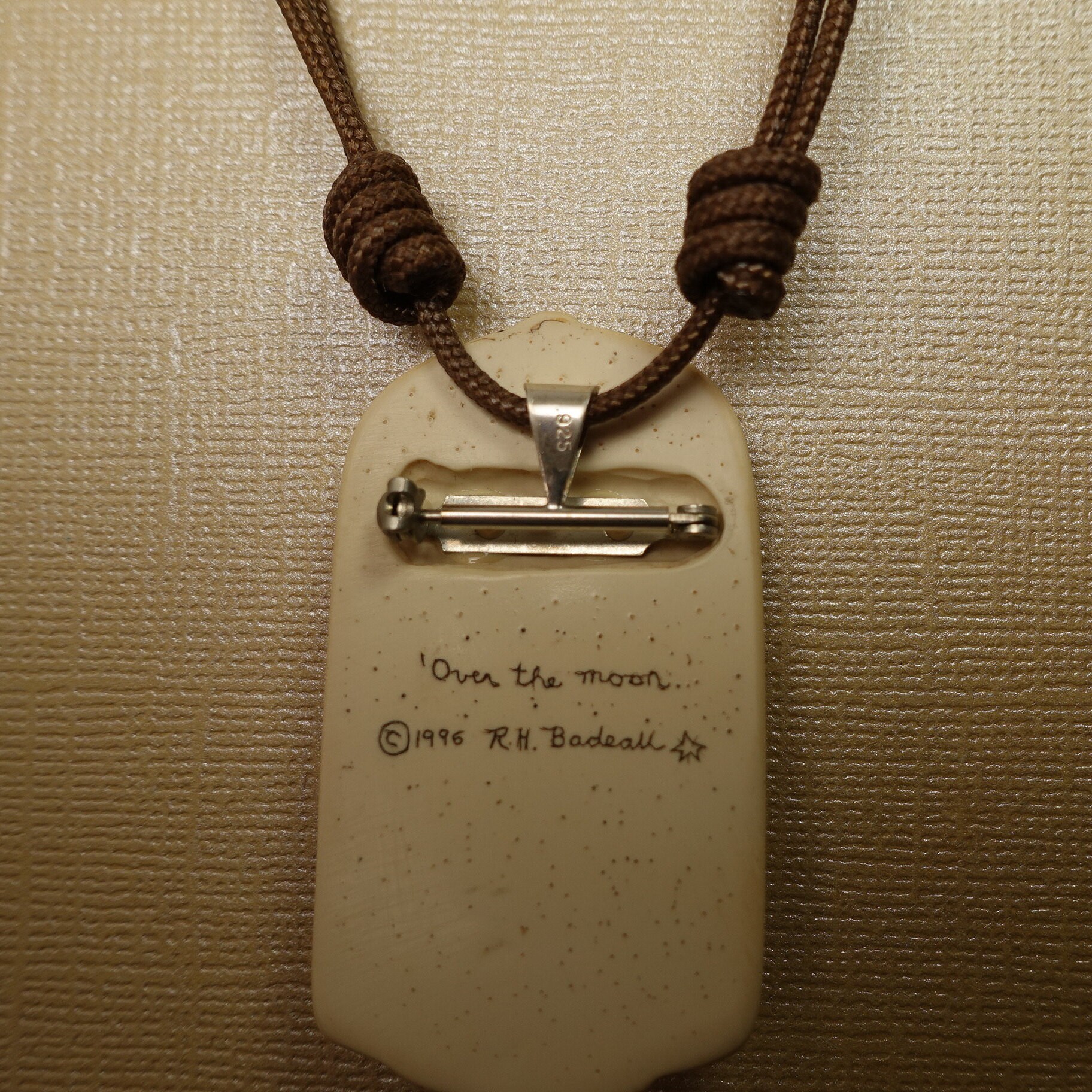 Cow Jumping Over the Moon Pendant Brooch Pin Scrimshaw Technique by ...