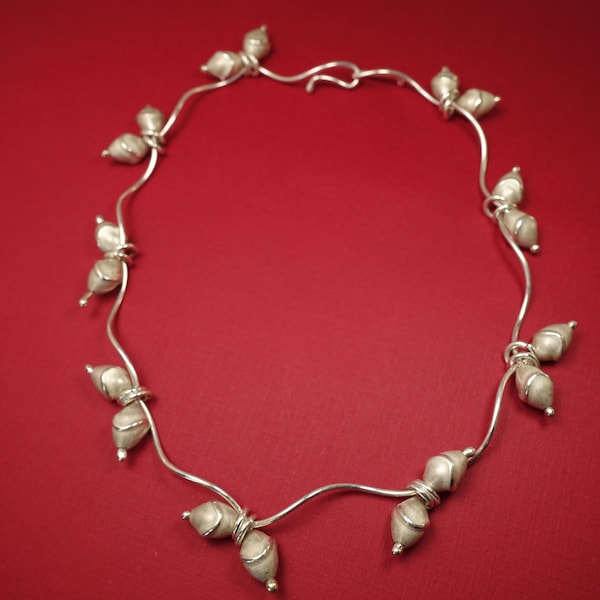 Dainty Chain Silver Bar Chain-link Silver Acorn Charm Choker Necklace ...