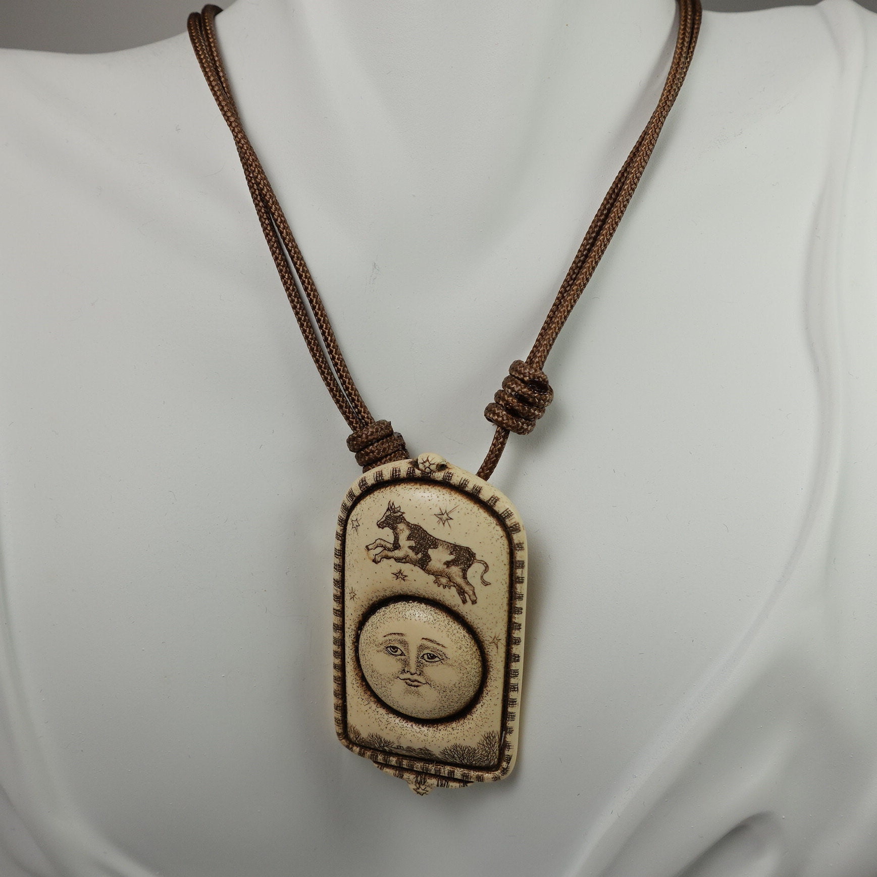 Cow Jumping Over the Moon Pendant Brooch Pin Scrimshaw Technique by ...