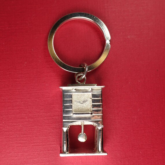 Mantel Pendulum Clock Silver Keychain Keyring by Mich… - Gem