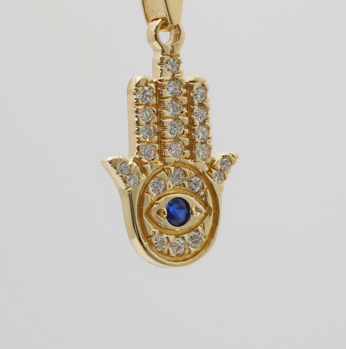 14K Yellow Gold Diamond Hamsa Pendant Jewish Gold Pendant | Etsy