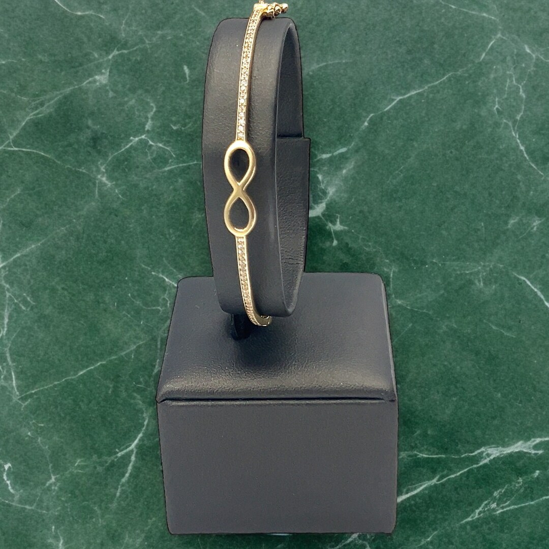 14k Yellow Gold Infinity Bangle Bracelet With Cubic Zirconia - Etsy