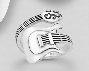 Silver Guitar Ring | Etsy