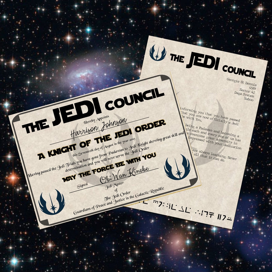 Downloadable Jedi Star Wars Certificate | Etsy