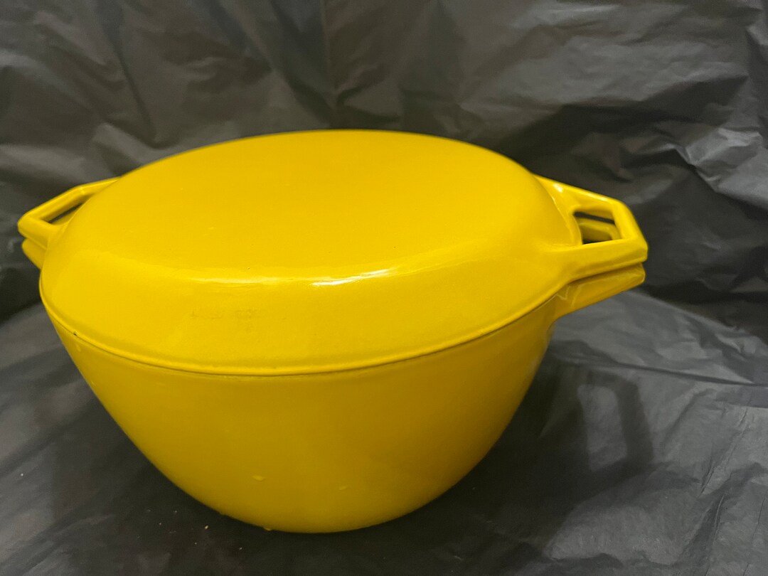 Vintage Yellow 10" Enameled Cast Iron Covered Pot With Lid by NAC ...