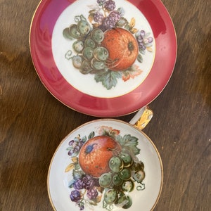 Saji Occupied Japan Fancy China Cup and Saucer Set Orchard Fruit and ...