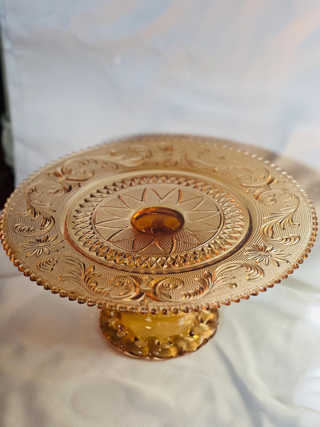 1960's Westmoreland Glass Golden Sunset Princess Feather/doric Border ...