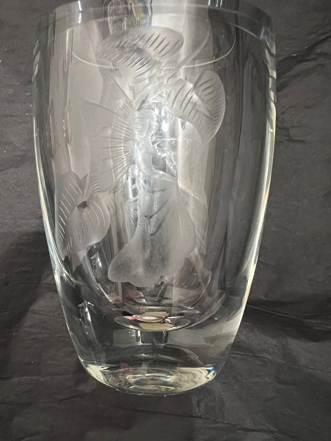 Vintage Swedish Stromberg Thick Art Glass Etched Clear 5.25” Vase ...