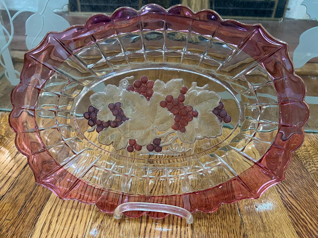 EAPG U.S. Glass Platter: Ruby Red Rim, Fruit Center - Etsy