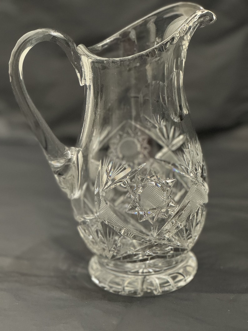 Vintage Cut Crystal Pitcher 8" - Etsy