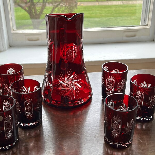 Bohemian Red Cut Glass - Etsy