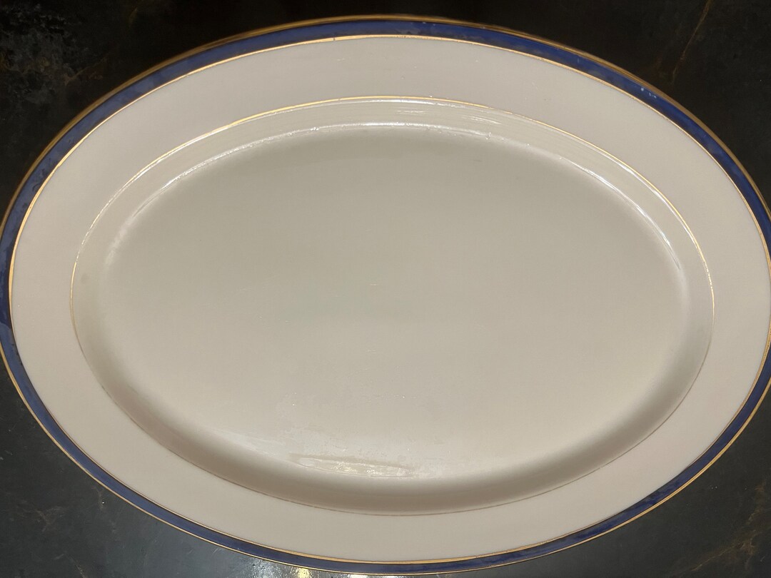 ART CHINA Oval Platter Belmar Cobalt Blue Warranted 22K Gold Made in ...