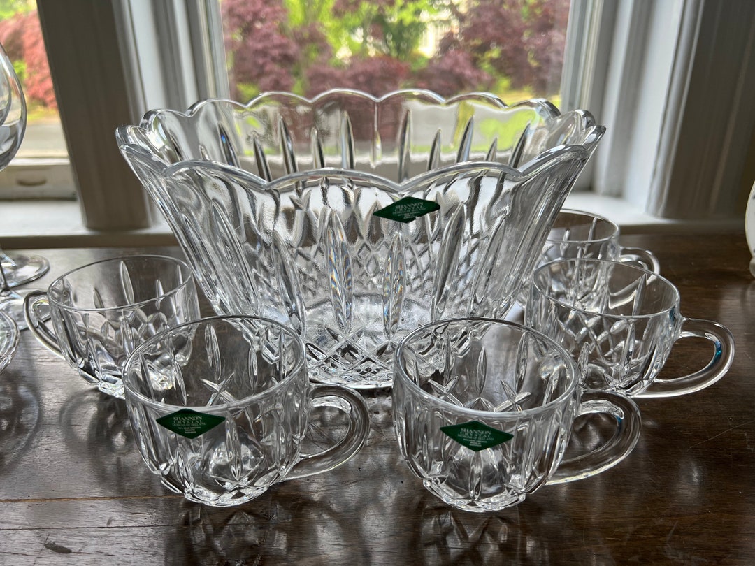 Shannon Crystal Punch Bowl and 8 Matching Cups Unused - Etsy