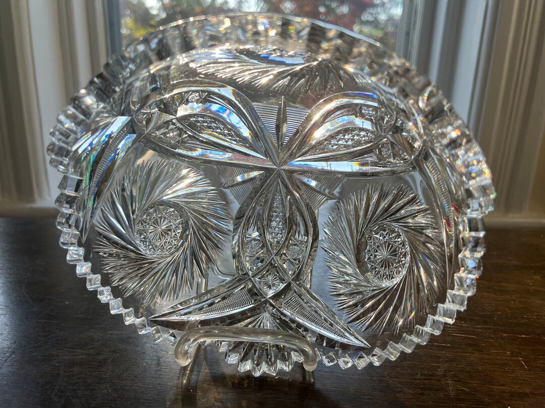 ABP Cut Glass Bowl: American Brilliant Period Fan & Cane Design - Etsy