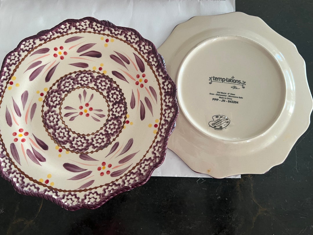 TEMPTATIONS OLD WORLD Purple Dinnerware & Serveware Set of 4 Scalloped ...