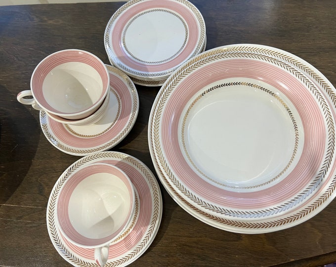 22pc Antique Pink Minton Dinnerware Set W Raised Encrusted Gilded Rims ...