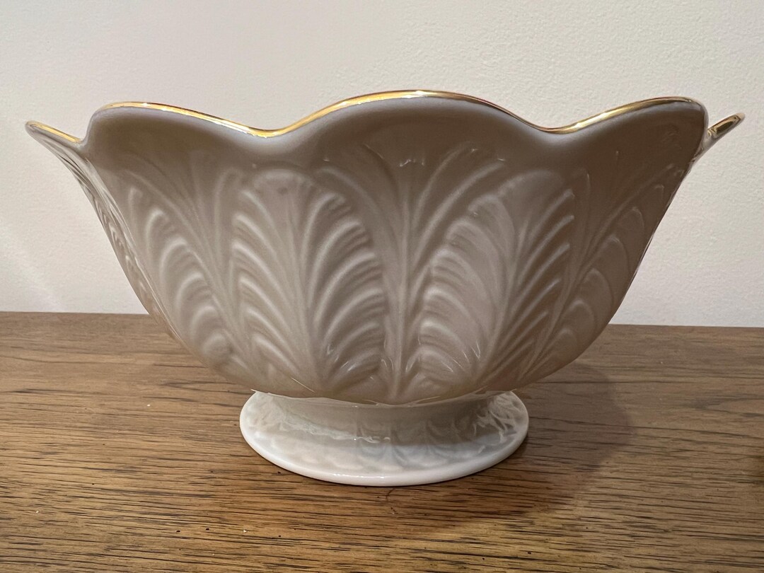 Lenox Greenfield Porcelain Centerpiece Bowl 24KT Gold Hand Deco USA 10 ...