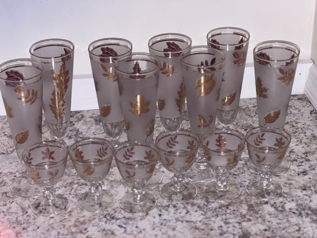 Mid Century Libbey Pilsner Golden Foliage Frosted Footed Etsy