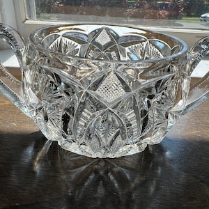 Vintage Heavy Deep Cut Glass Two Handled Cup , Bowl , Dish - Etsy