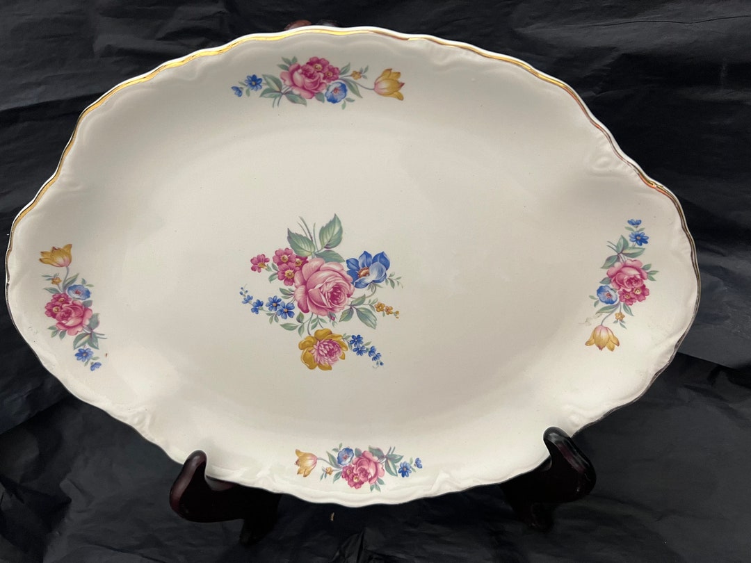 Vtg 1930s Ironstone Floral Turkey Platter by Scio Pottery Hazel Pattern ...