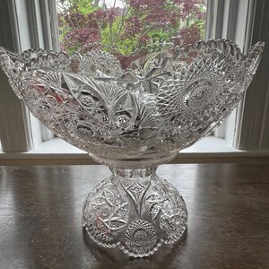 Vintage Cut Glass Punch Bowl Set in Hobstar Pattern With 12 Cups and ...