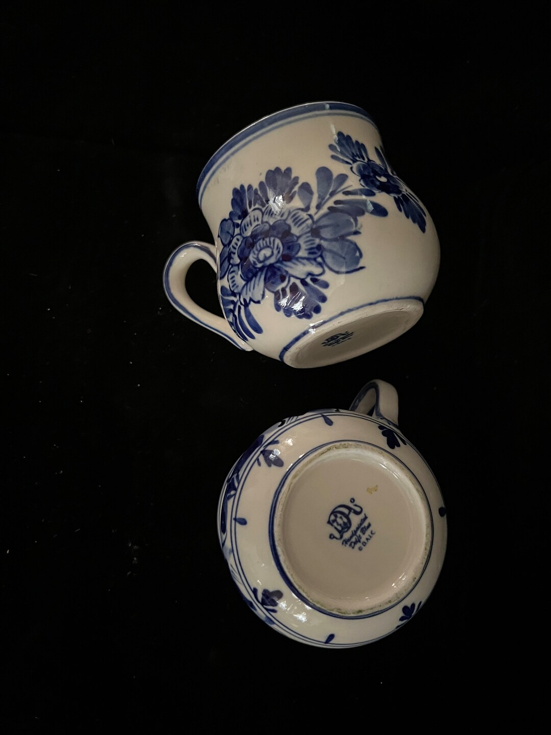 Delft Blue Set of 2 Hand Painted Floral Cups - Etsy
