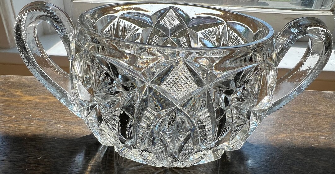 Vintage Heavy Deep Cut Glass Two Handled Cup , Bowl , Dish - Etsy