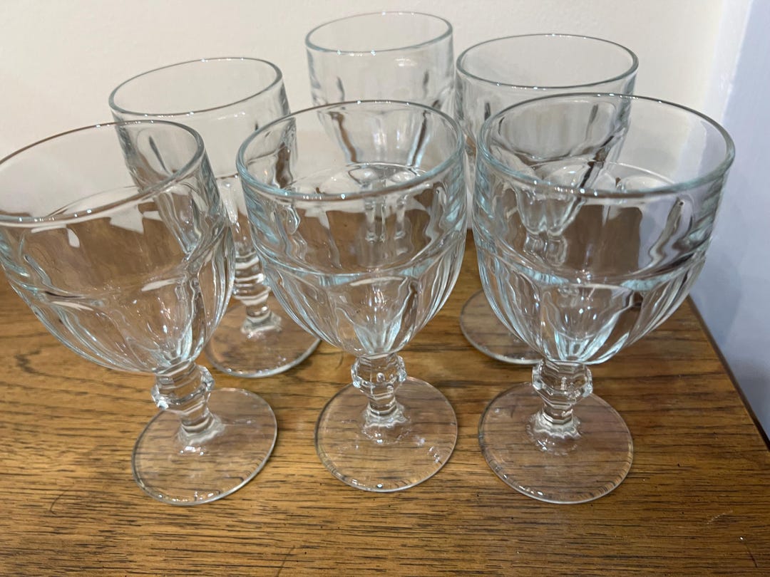 6 LIBBEY "gibraltar" DURATUFF Wine Glasses or Water Goblets, Pressed ...