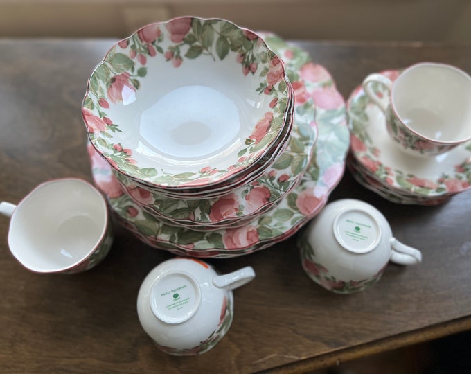 Nikko PRECIOUS 7 Piece Set Dinner Plates Soup Bowls 1990s Pink Floral ...