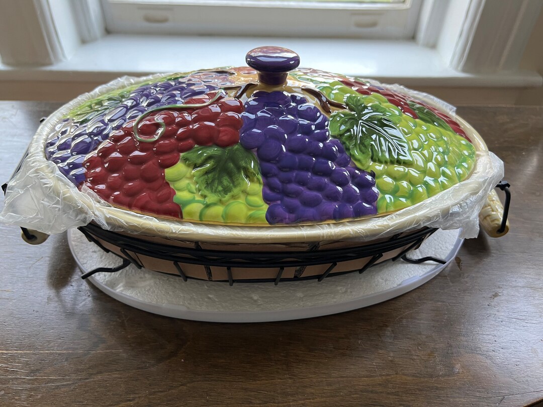 Temp-tations by Tara Fruit Basket Grape Oval Lidded Casserole Plate ...
