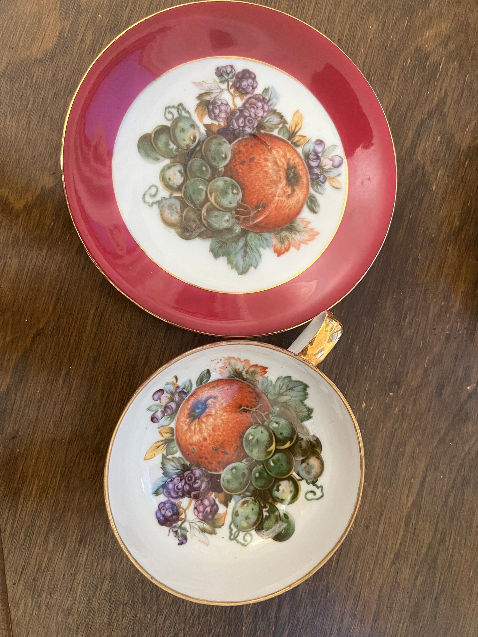 Saji Occupied Japan Fancy China Cup and Saucer Set Orchard Fruit and ...