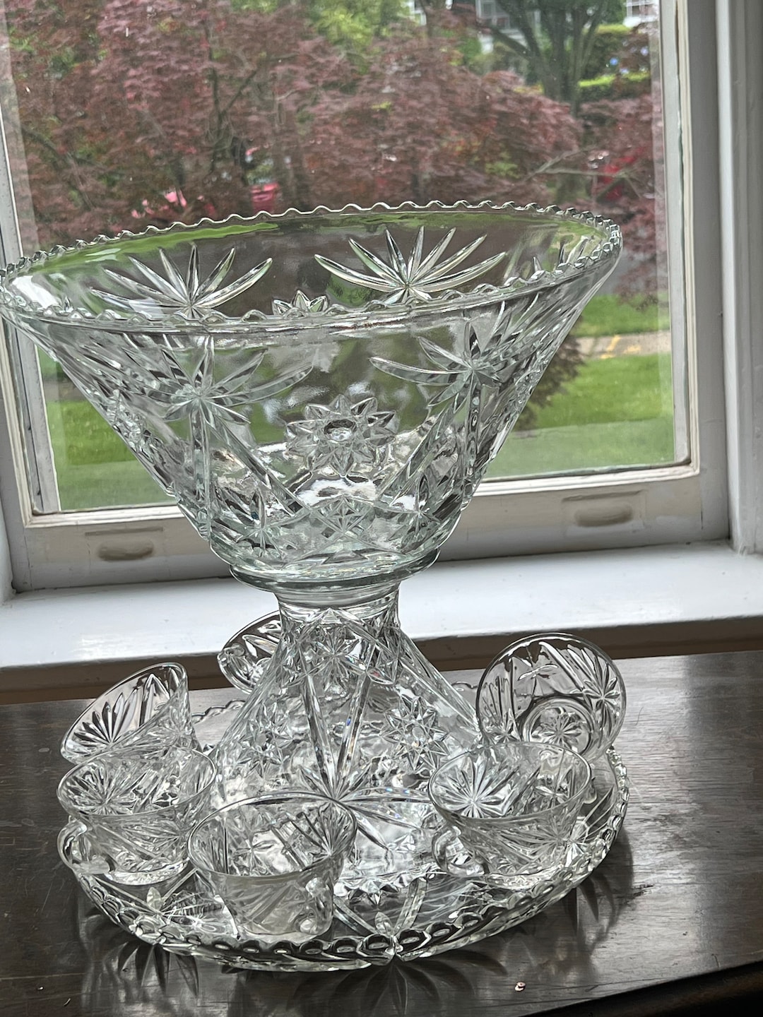 Anchor Hocking Prescut Clear Punch Bowl Set Bowl, Underplate and 8 ...