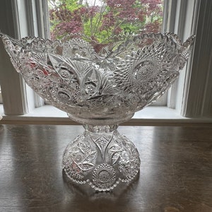 Vintage Cut Glass Punch Bowl Set in Hobstar Pattern With 12 Cups and ...