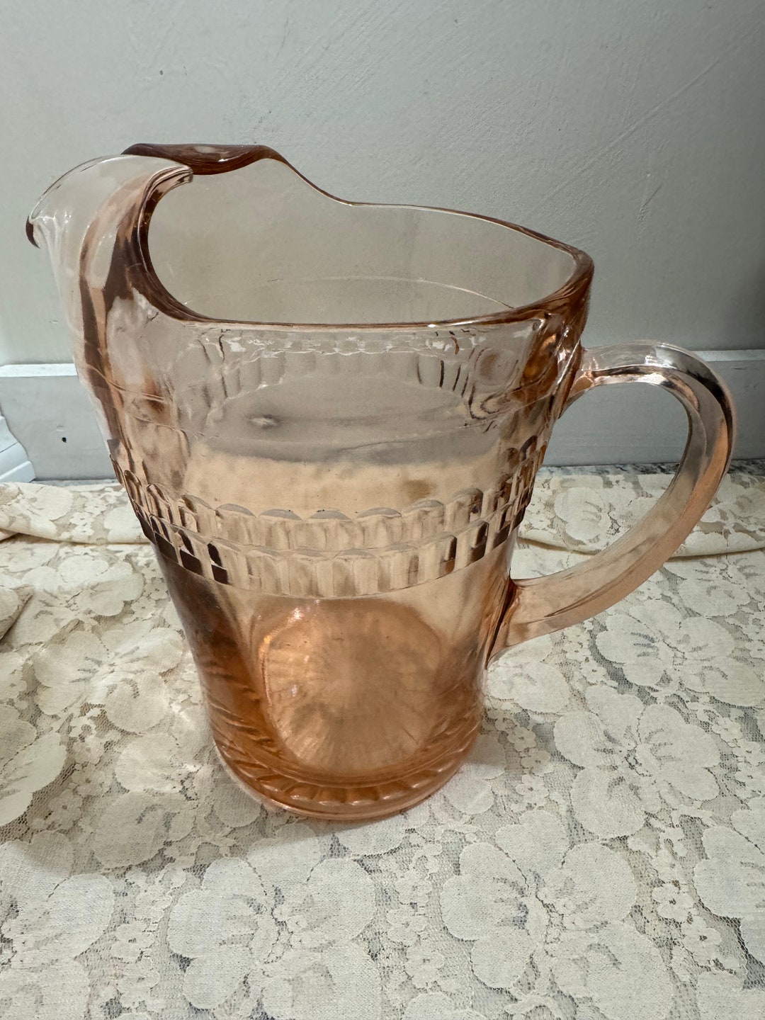 Vintage Pink Depression Glass Water Pitcher - Etsy