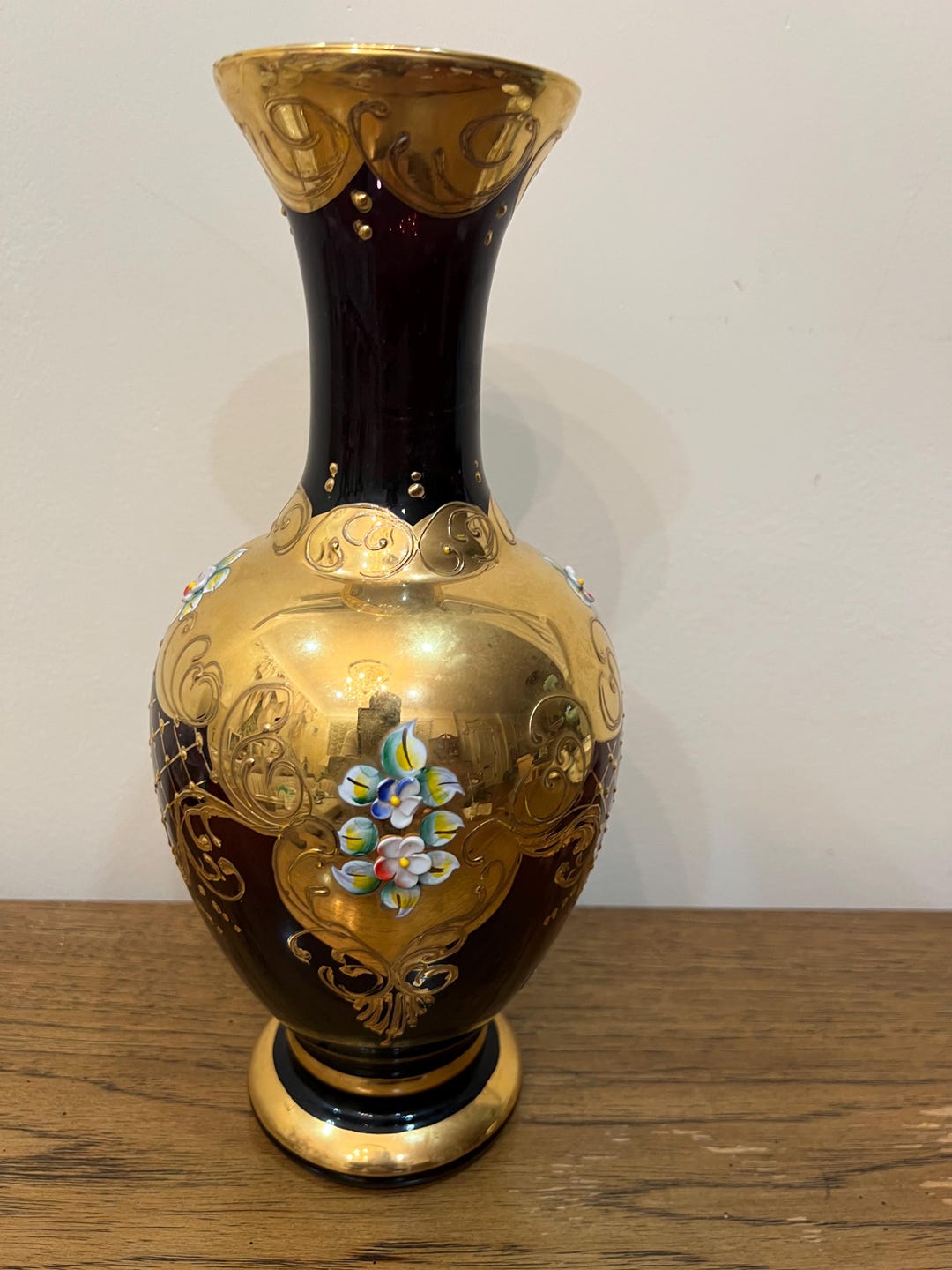Hand Blown Murano Glass Vase: Dark Red & 24K Gold Leaf, 12in - Etsy