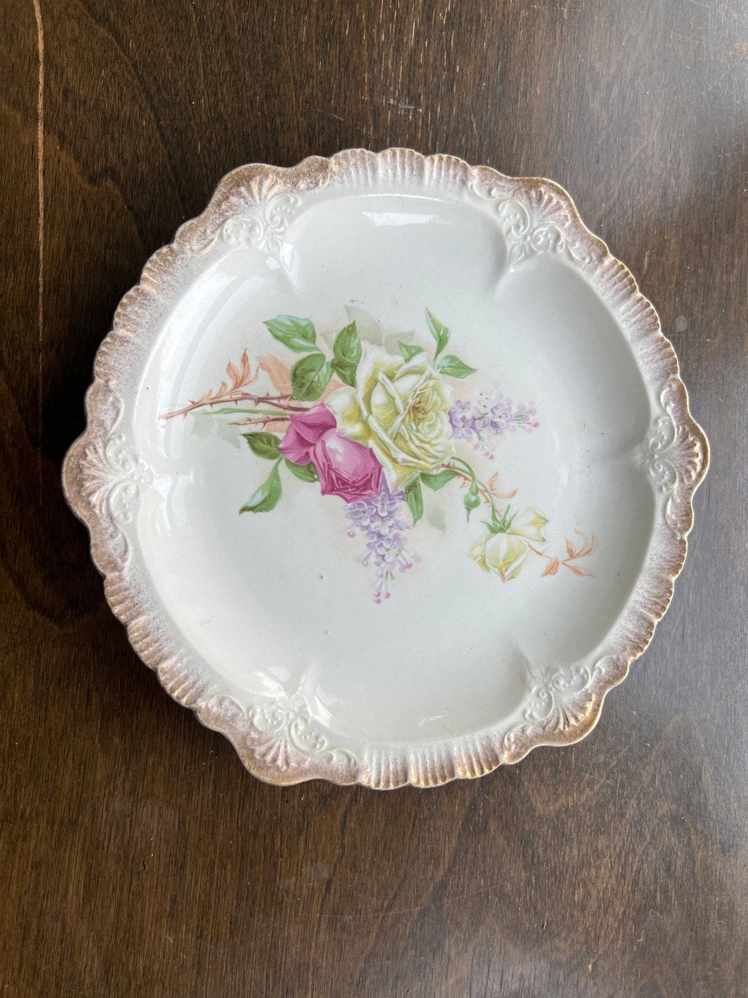 Sevres Hand Painted Rose Floral Raised Shell Gilded Border Plate 10in ...
