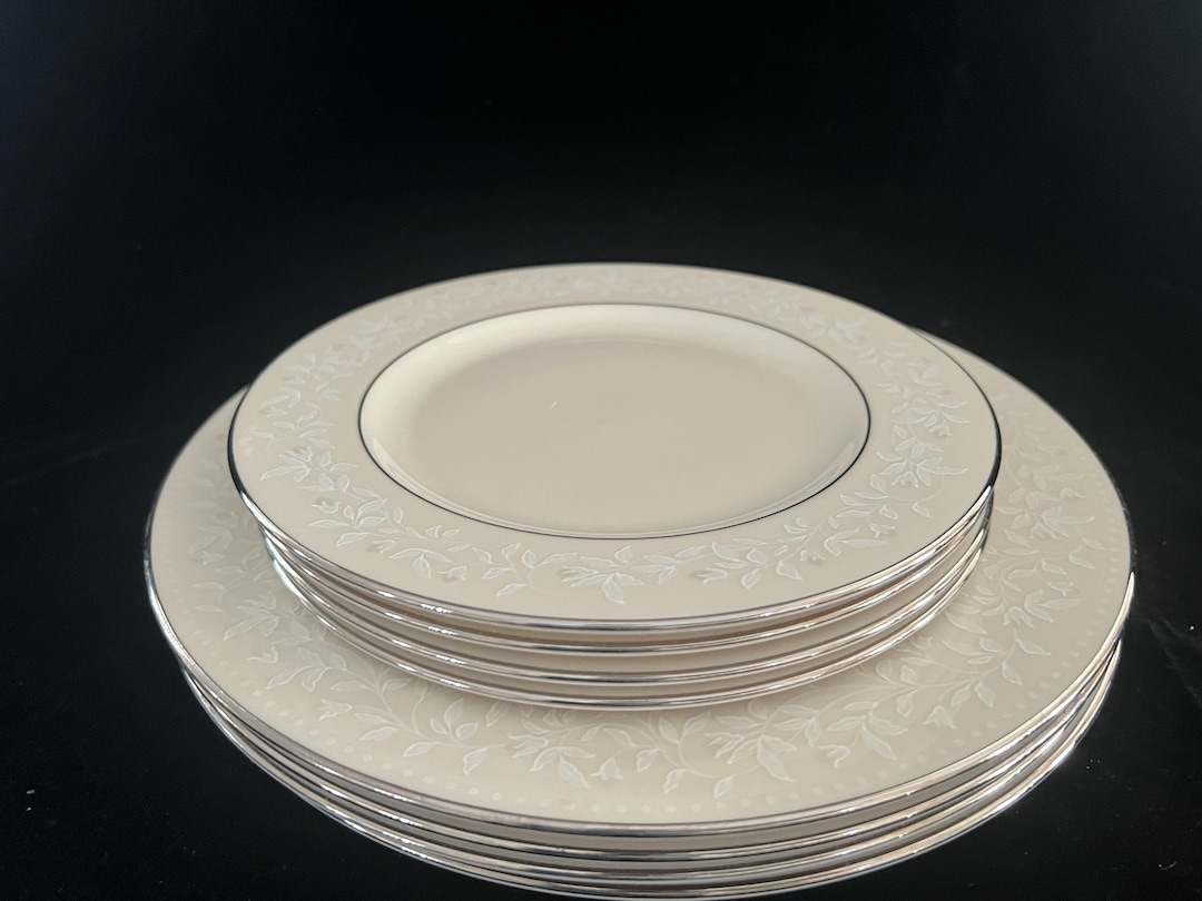 Lenox Linen Rose Dinner and Salad Plates Ivory Bone China Trimmed With ...