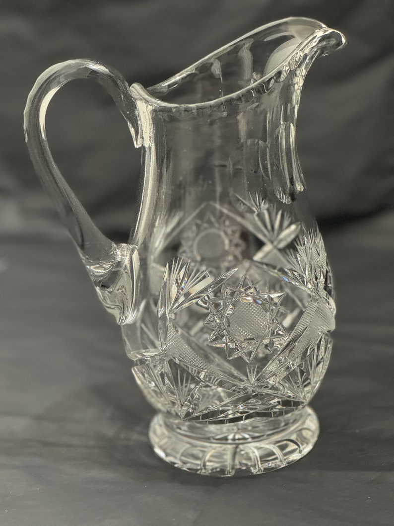 Vintage Cut Crystal Pitcher 8" - Etsy