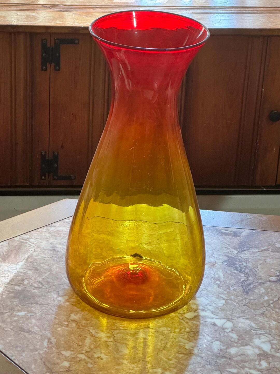 Blenko Vintage Hand Blown Red Yellow Amberina Glass Vase 16in - Etsy