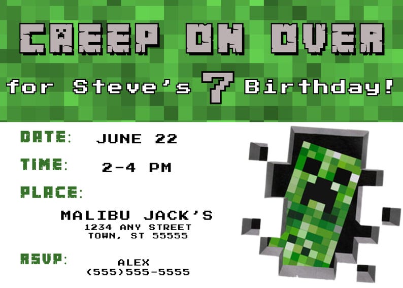 Invitación de cumpleaños de Minecraft / 7x5 / Descarga digital ...