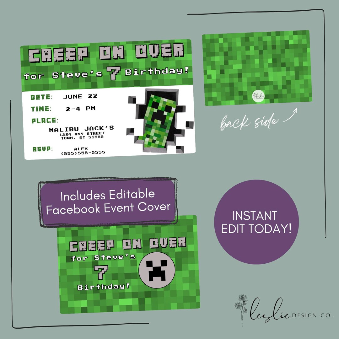 Invitación de cumpleaños de Minecraft / 7x5 / Descarga digital ...