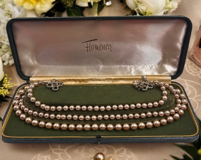 Beautiful Vintage 1920s Art Deco Antique Triple Strand Pale Gold Pearl ...