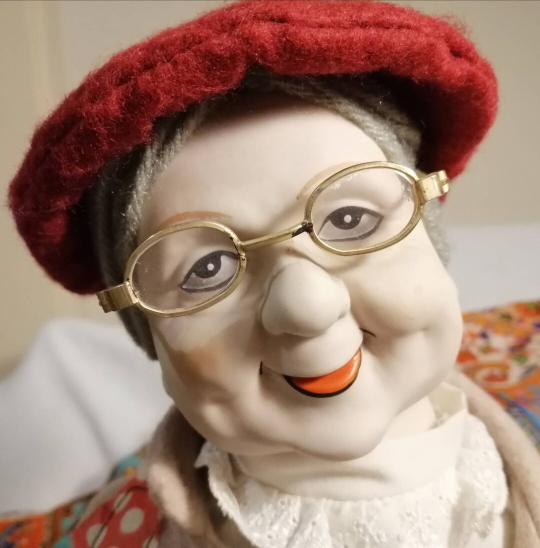 Vintage Grandma Porcelain Doll With Stand and Glasses, Old Lady With ...